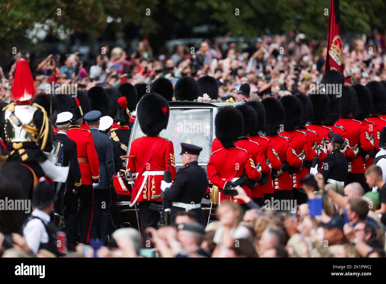 The State Hearse carries the coffin of Queen Elizabeth II along the ...
