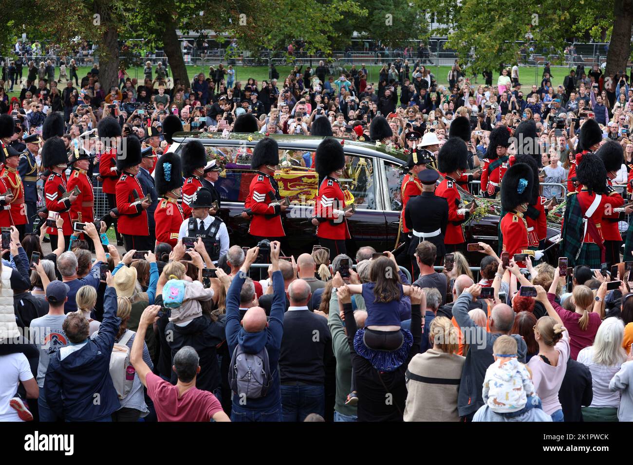 The State Hearse carries the coffin of Queen Elizabeth II along the ...