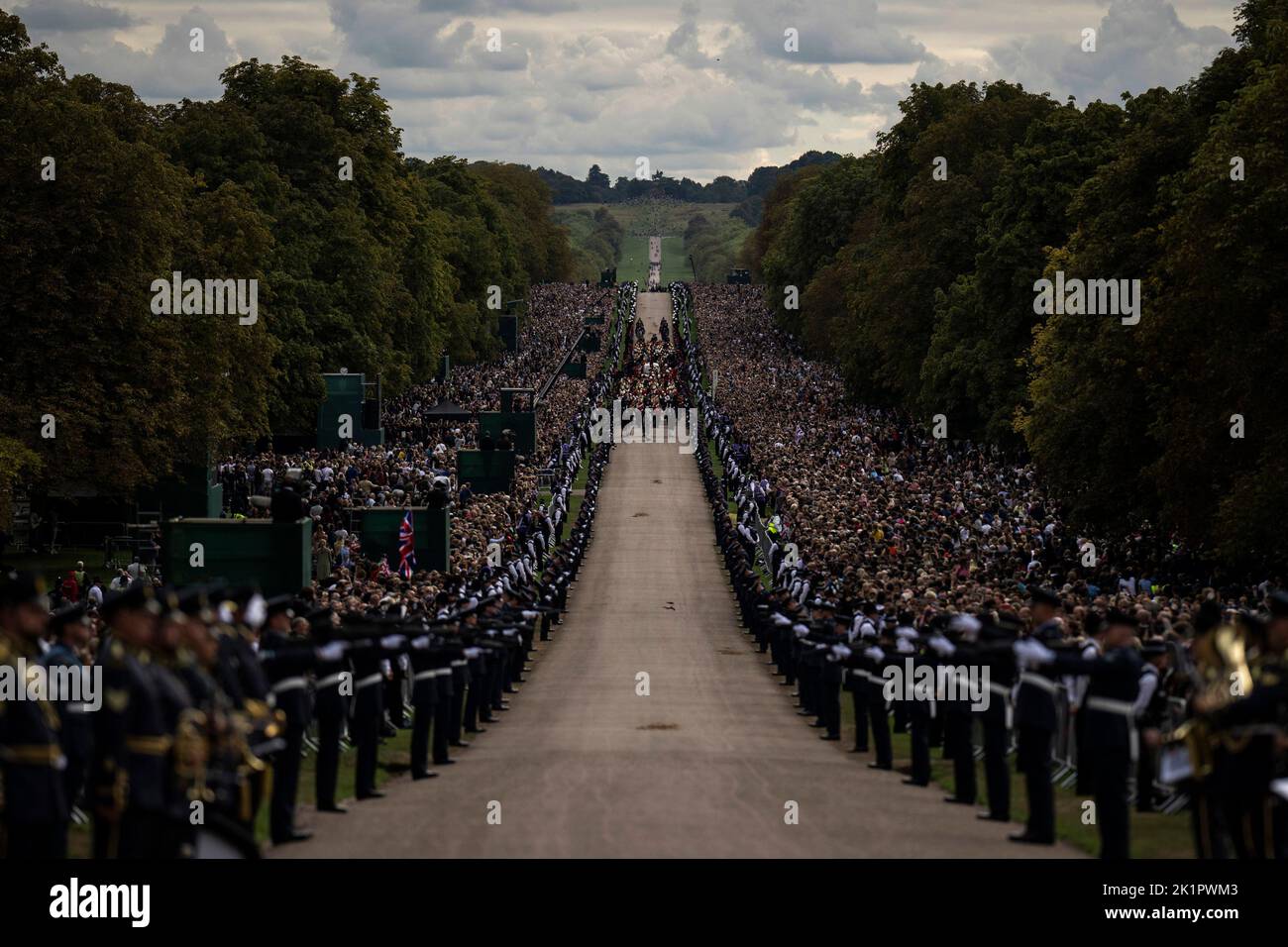 The State Hearse carries the coffin of Queen Elizabeth II, draped in ...