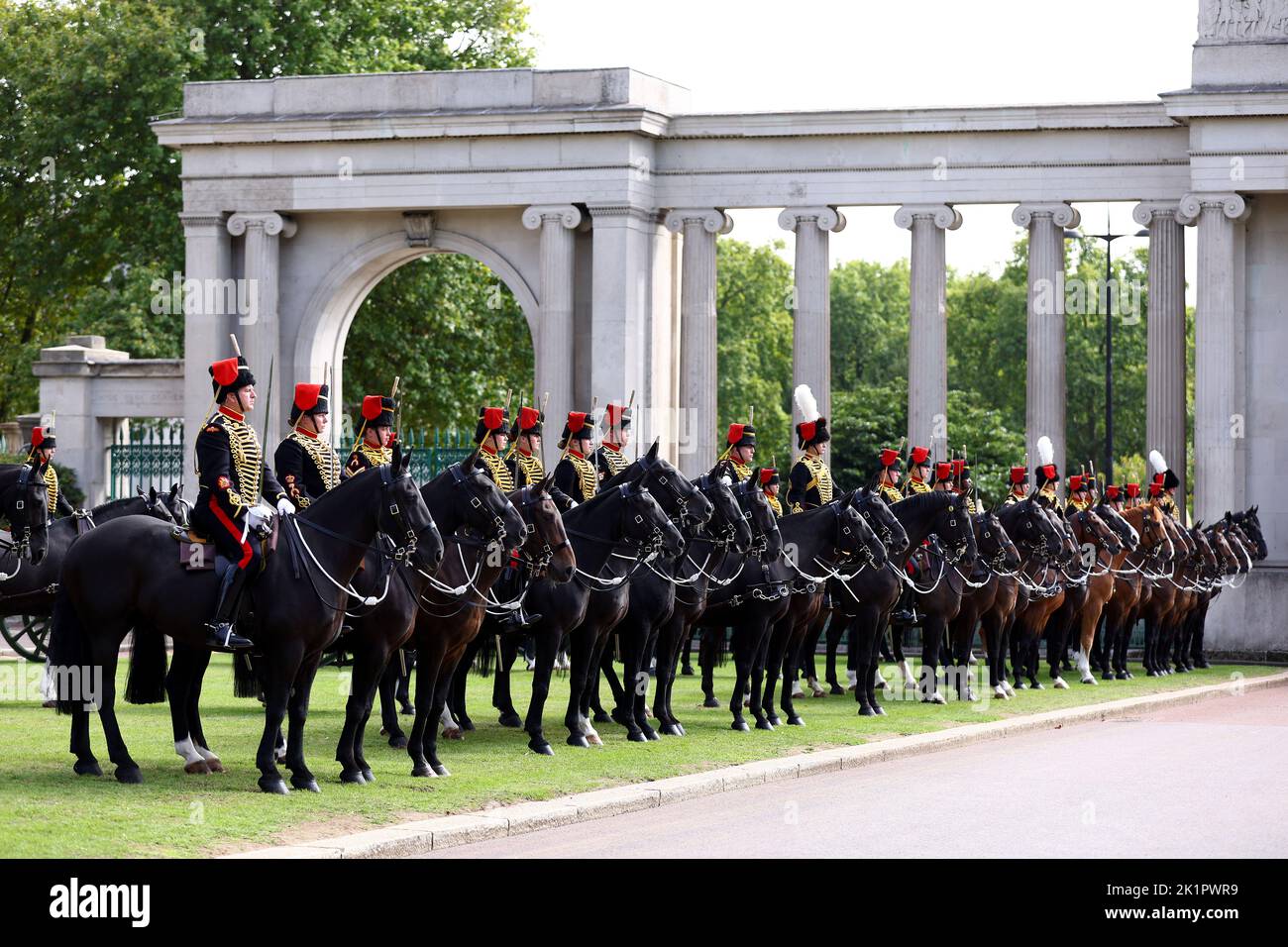 Members of the Royal Horse Artillery stand guard during the Ceremonial ...