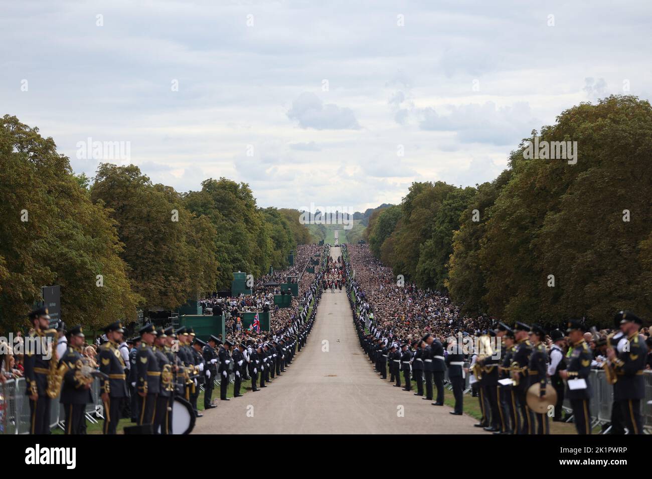 The State Hearse carries the coffin of Queen Elizabeth II, draped in ...