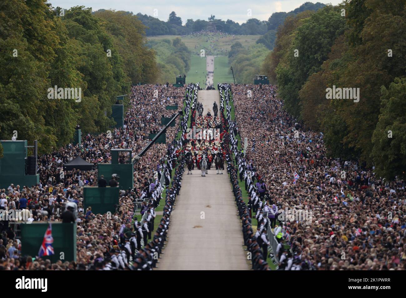 The State Hearse carries the coffin of Queen Elizabeth II, draped in ...