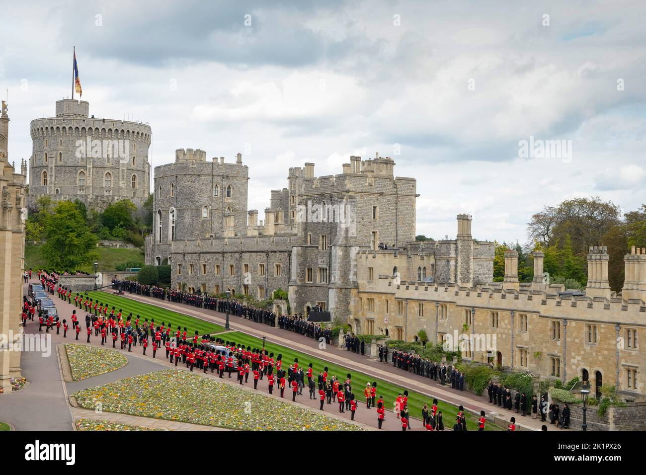 The Ceremonial Procession of the coffin of Queen Elizabeth II arrives at Windsor Castle for the ...