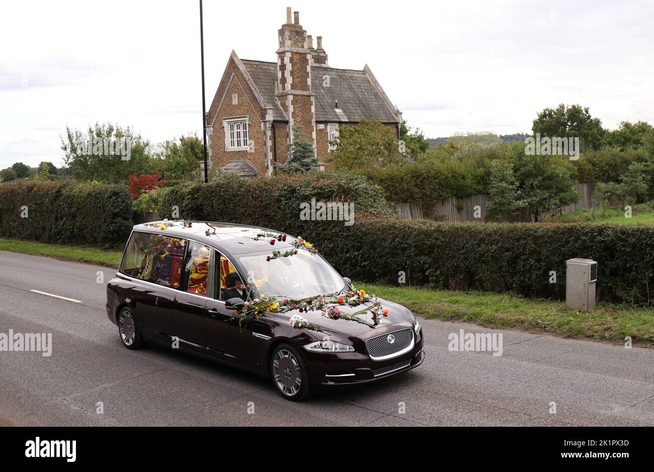 The State Hearse carrying the coffin of Queen Elizabeth II, draped in ...