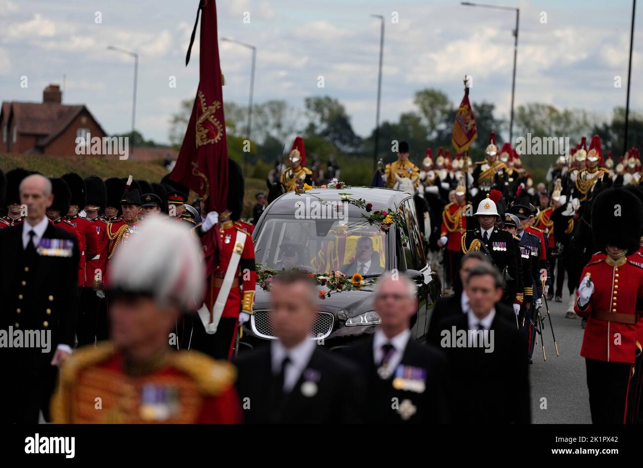 The State Hearse carrying the coffin of Queen Elizabeth II, draped in ...