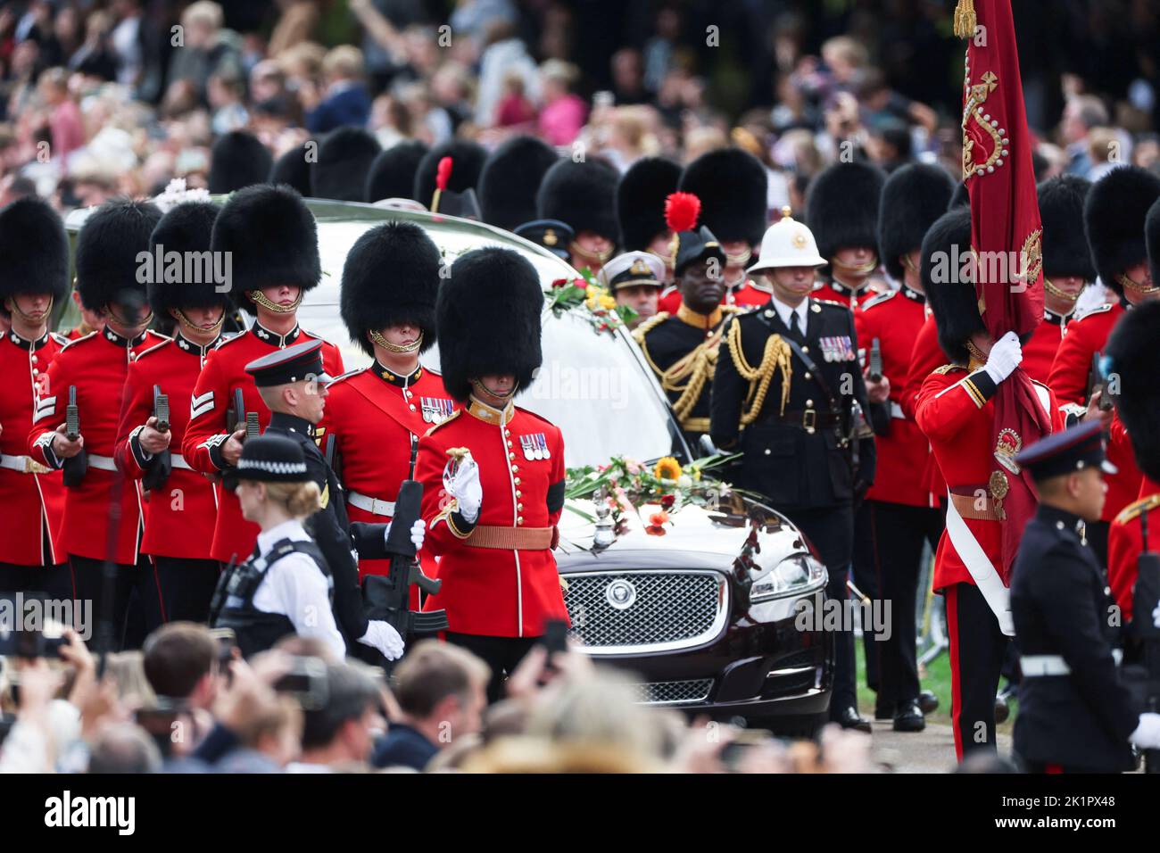 The State Hearse carrying the coffin of Queen Elizabeth II, draped in ...