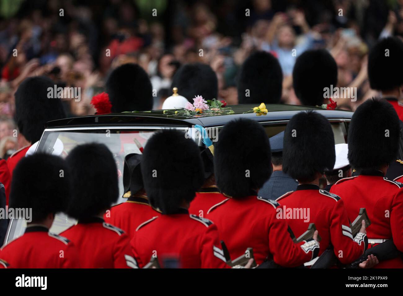 The State Hearse carrying the coffin of Queen Elizabeth II, draped in ...
