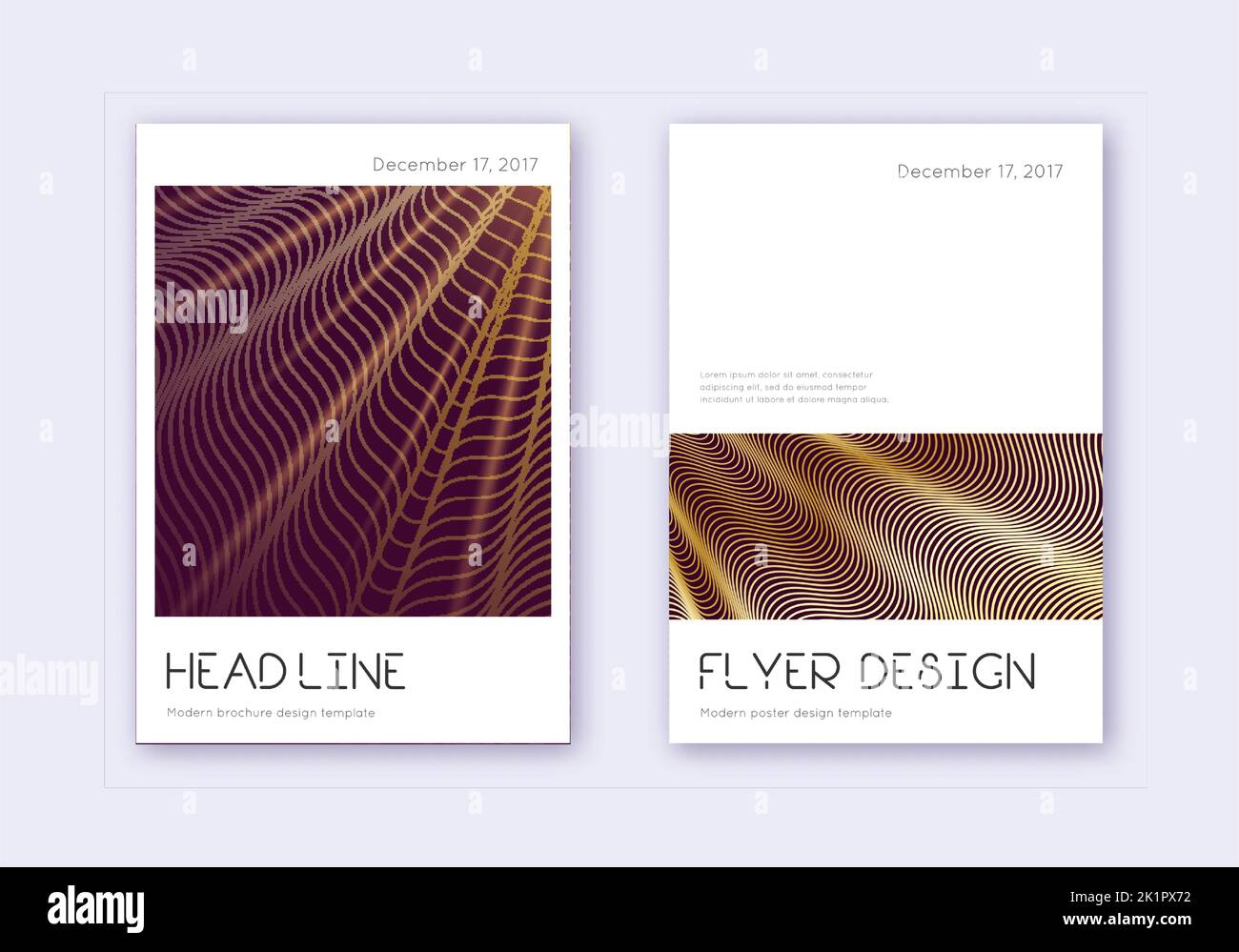 Minimal cover design template set. Gold abstract lines on maroon ...