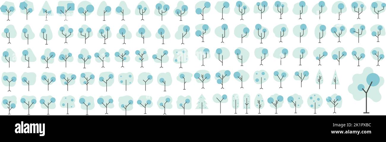 Tree Flat icon set. Colorfl art illustration isolated on white ...