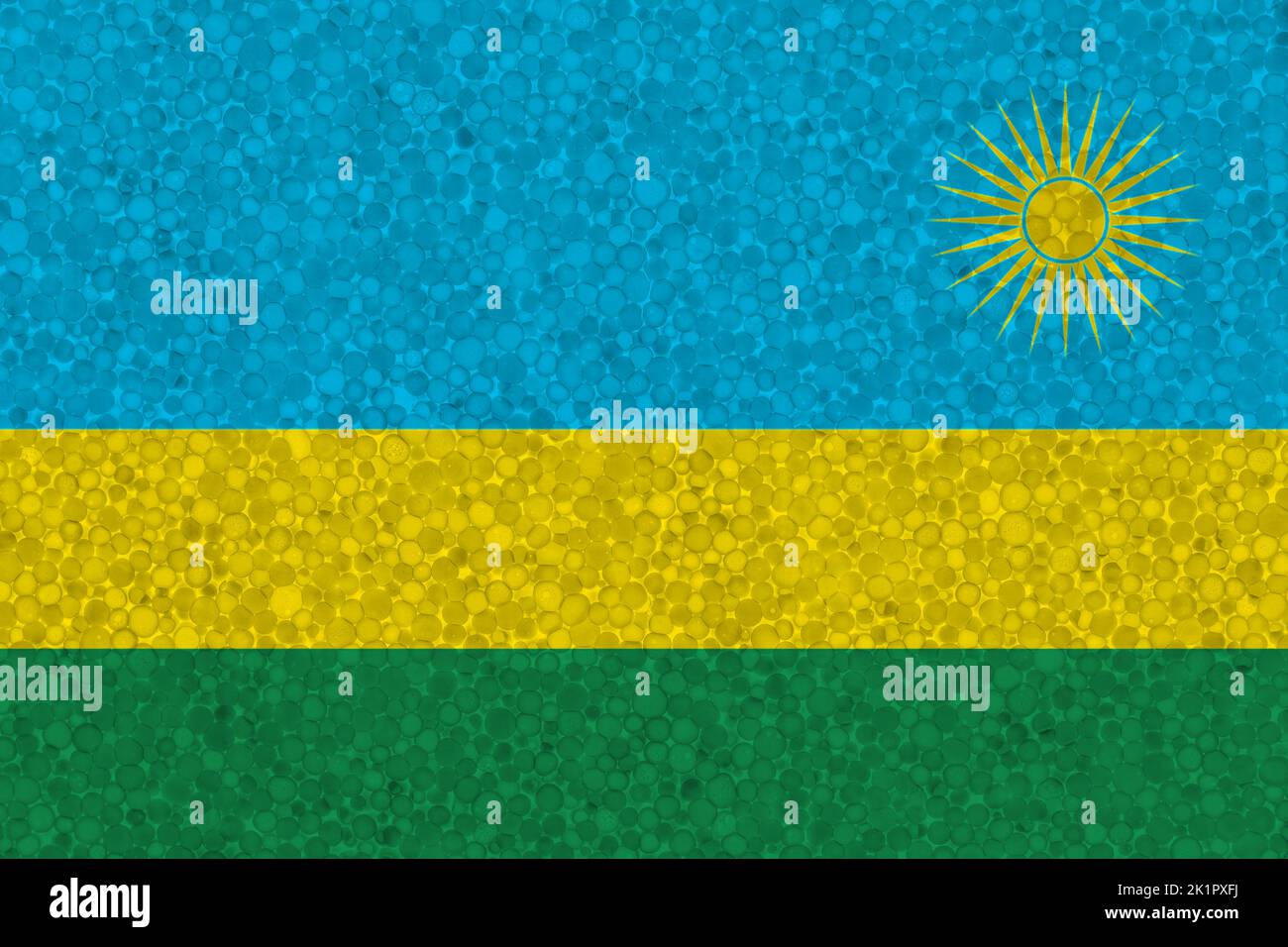 Flag of Rwanda on styrofoam texture. national flag painted on the ...