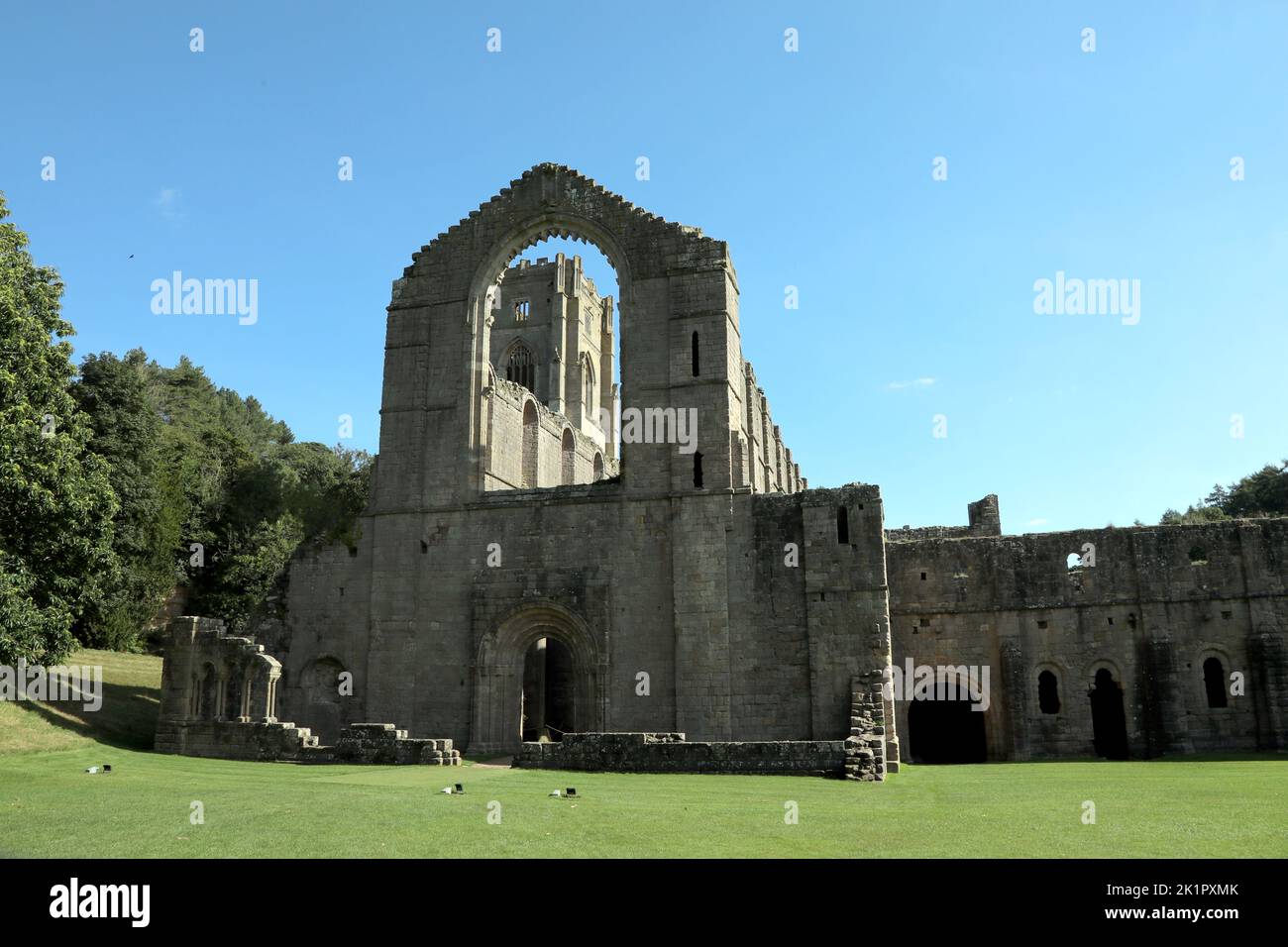 The ruins of Fountains Abbey, a Cistercian monastery near Ripon in ...