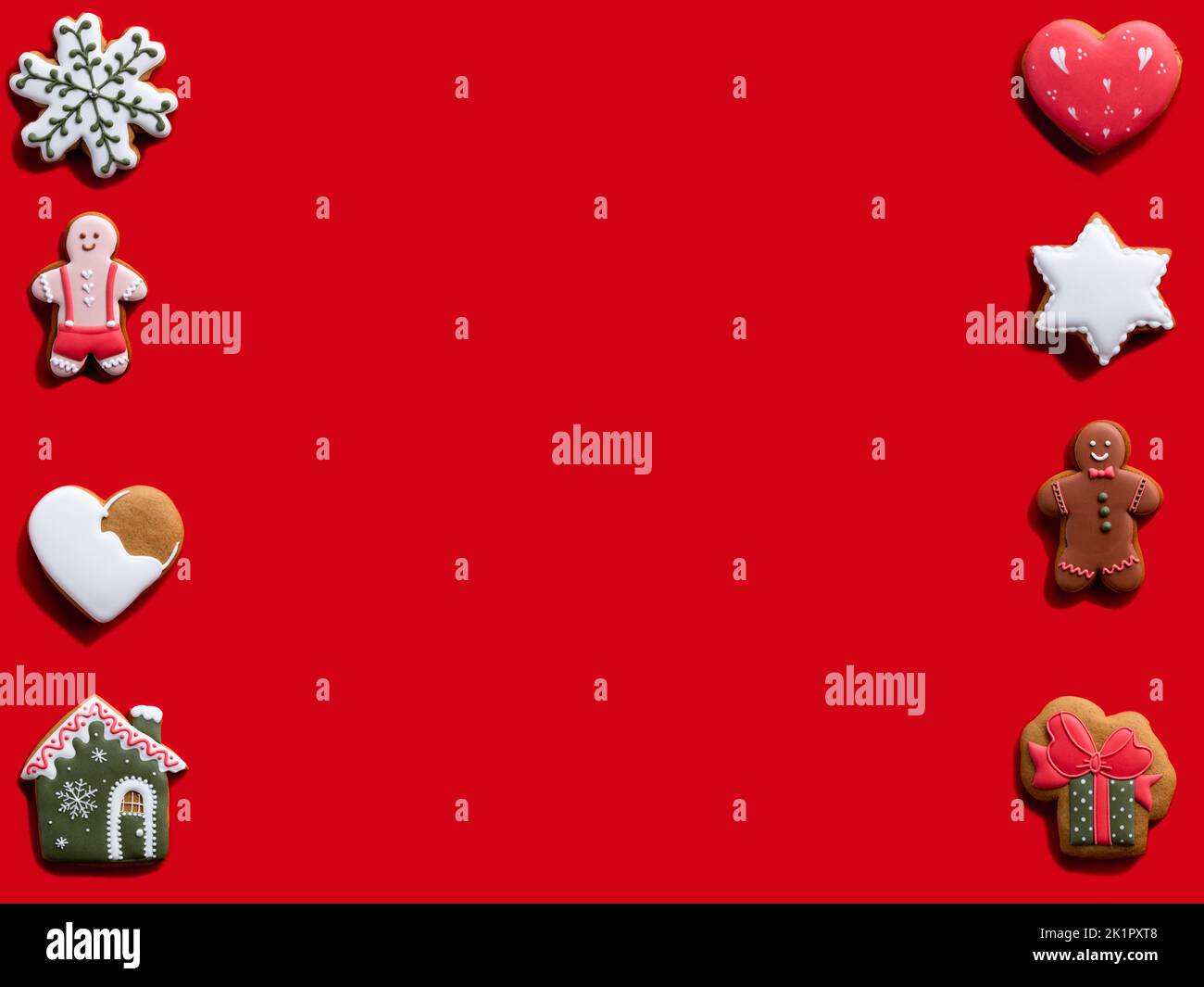 Red Christmas advertising background. Cookie frame. Winter holidays ...