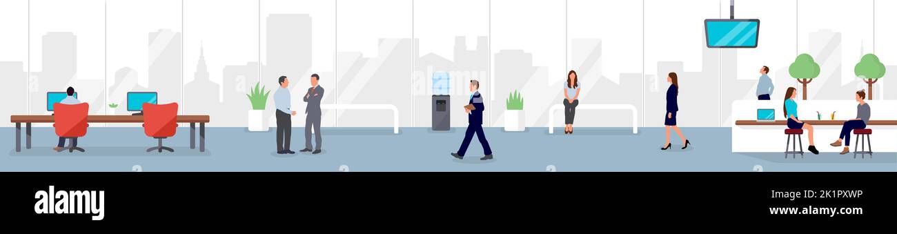 Modern office and workers horizontal vector illustration Stock Vector ...