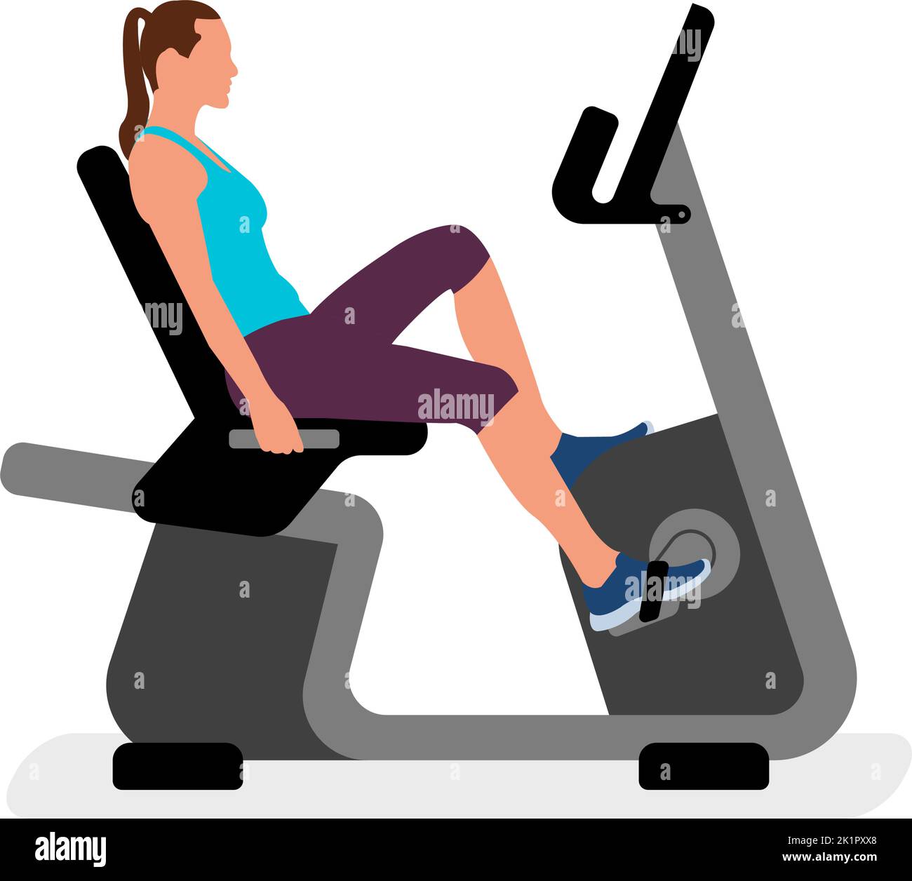 Vector illustration of a woman riding an exercise bike Stock Vector ...