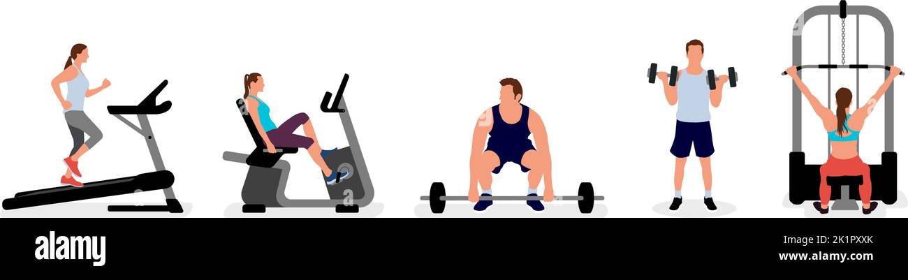 People working out at the gym. Vector illustration set Stock Vector ...