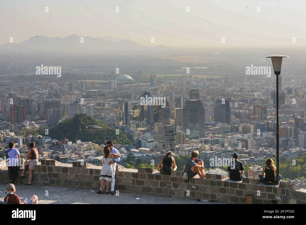 Chile, Santiago View from the hill of Cerro San Cristobal.The panorama ...