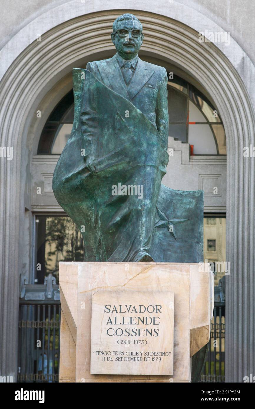 Chile, Santiago, Statue of Salvador Allende, the socialist president ...