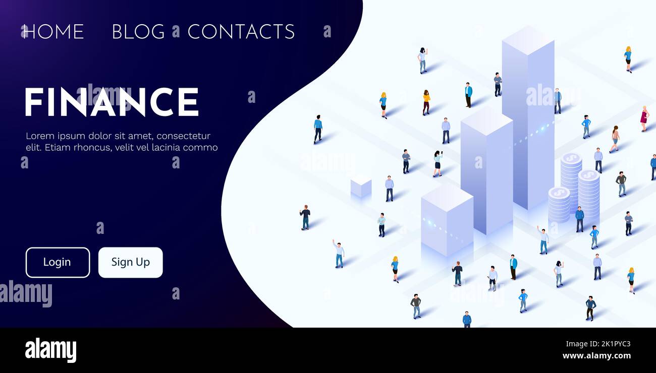 Financial analytics concept. 3D chart with people crowd. Business ...