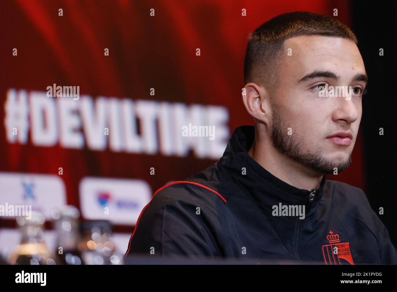 Belgium's Zeno Debast pictured during a press conference of the Belgian ...