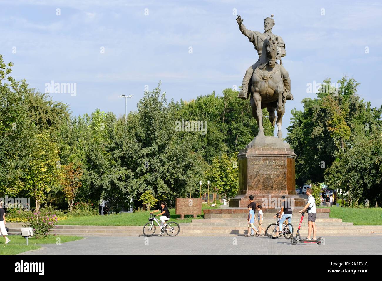 Tashkent Uzbekistan monument statue to the warrior Amir Timur in Amir ...