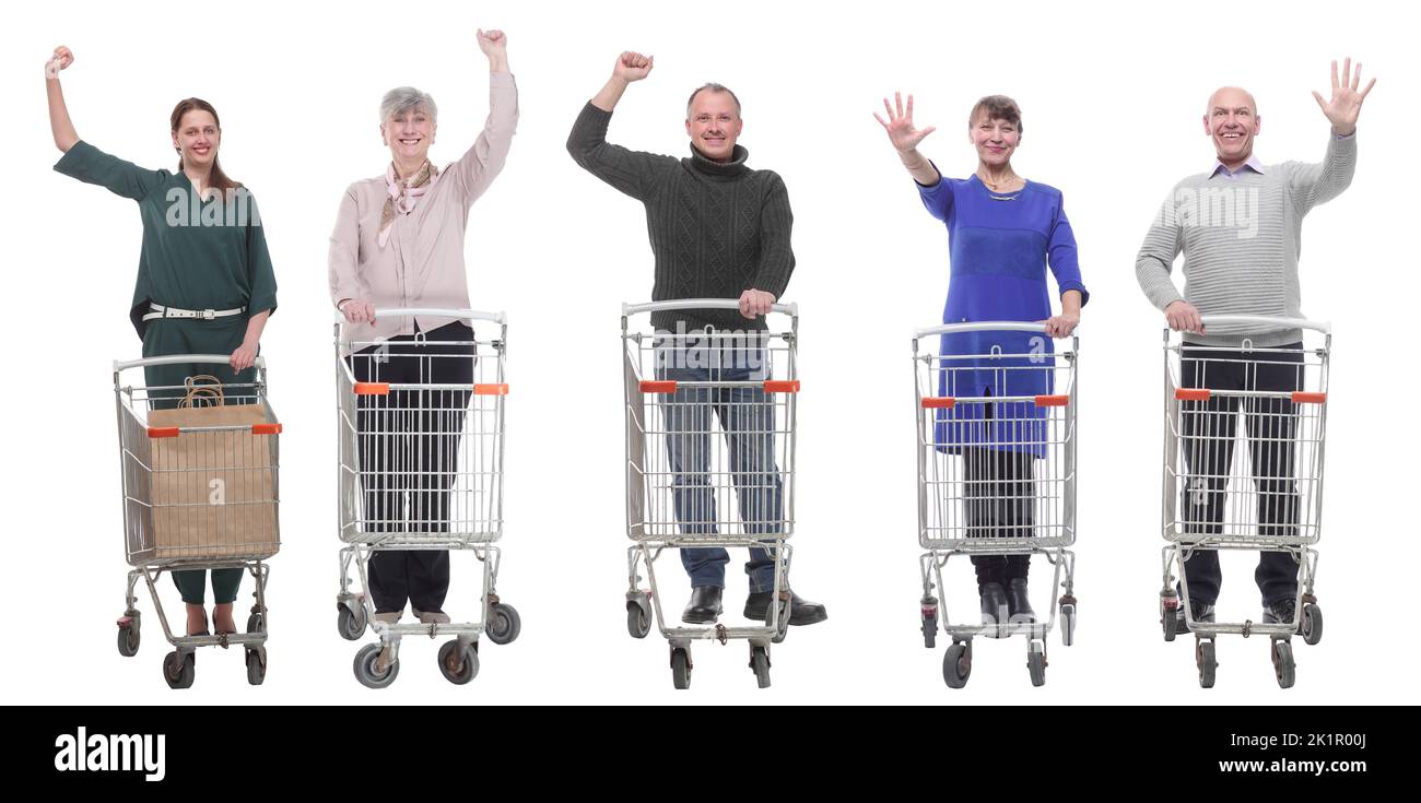 group of people with shopping cart showing thumbs up at camera Stock ...