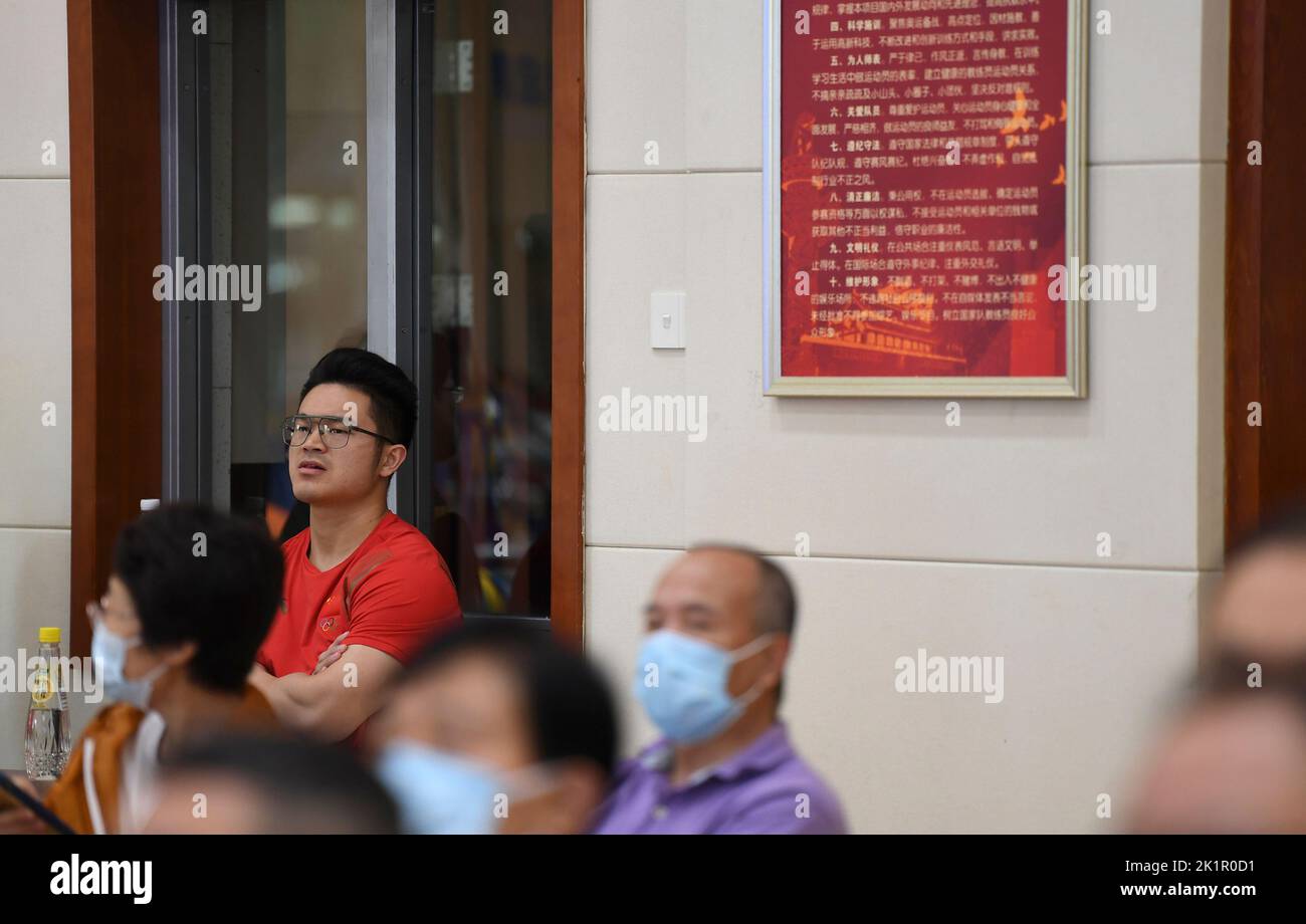 Beijing, China. 20th Sep, 2022. Olympic champion Shi Zhiyong watches ...