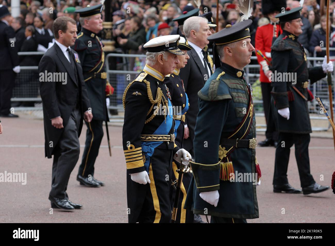 (left to right) Peter Phillips, King Charles III, the Princess Royal ...