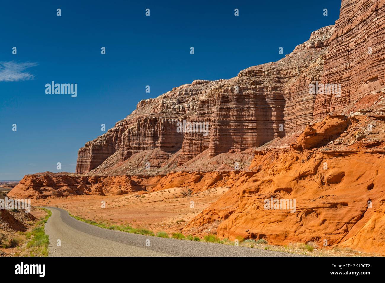 Wingate Sandstone cliffs of Hall Mesa, over Notom-Bullfrog Road aka ...