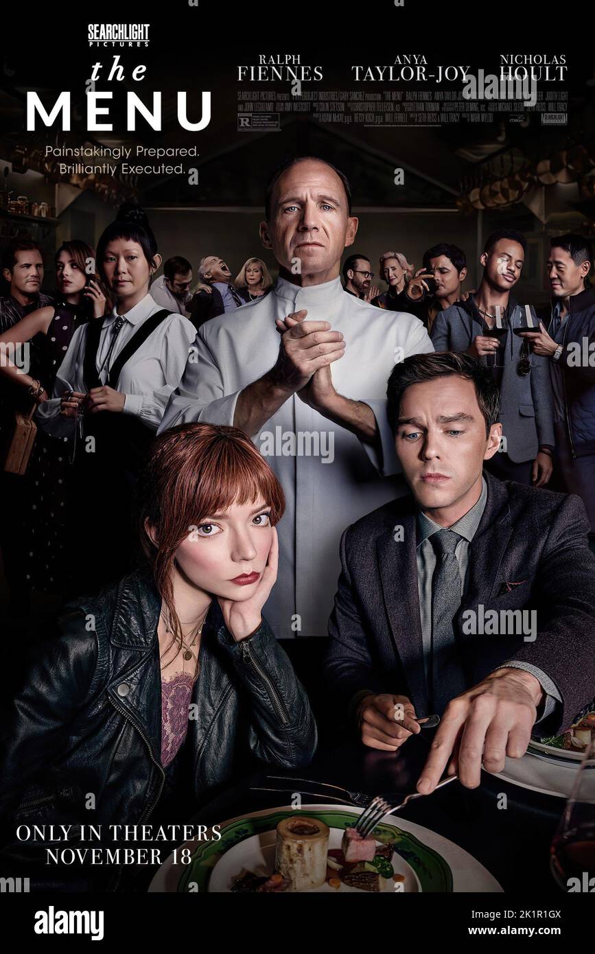THE MENU, US poster art, front from left: Anya Taylor-Joy, Ralph ...