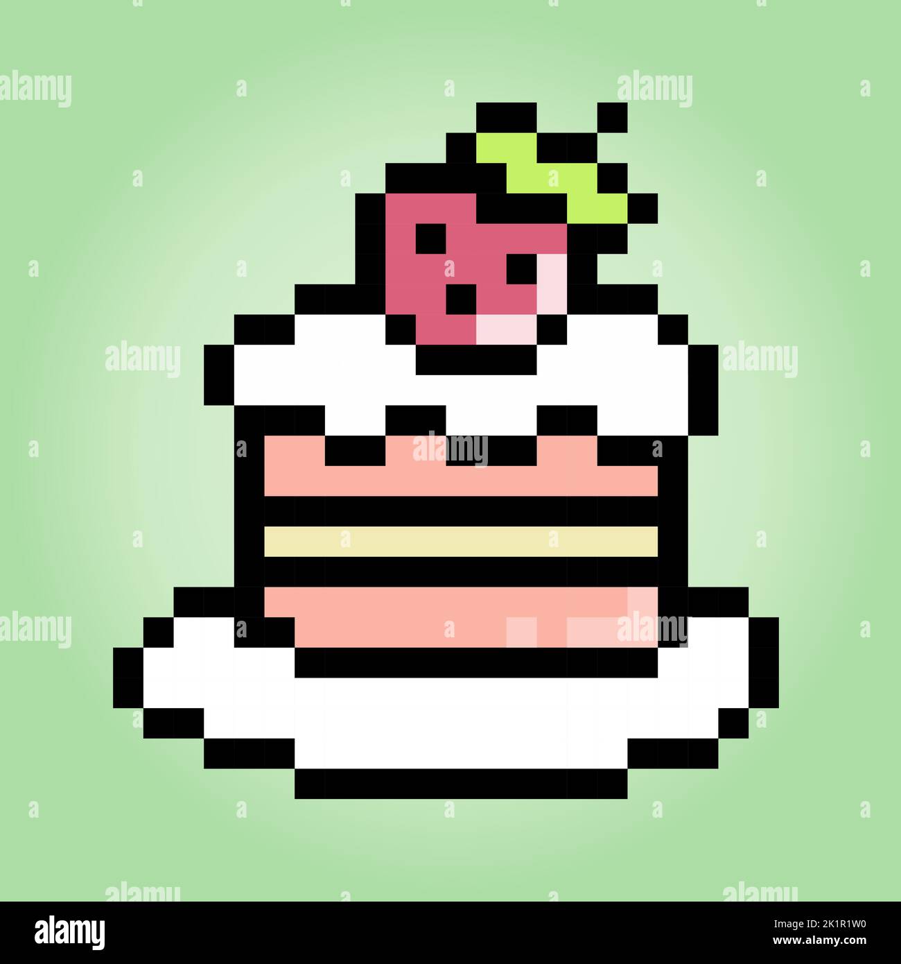 Pixel 8 bit A piece of cake. Birthday cake in vector illustration for ...