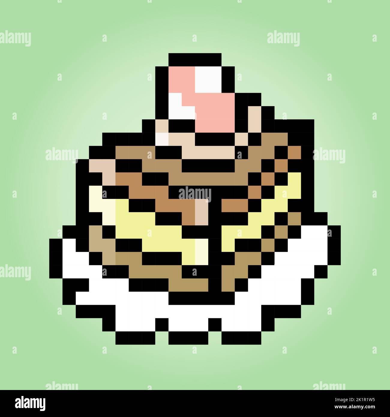 Pixel 8 Bit A Piece Of Cake Birthday Cake In Vector Illustration For Game Assets And Cross