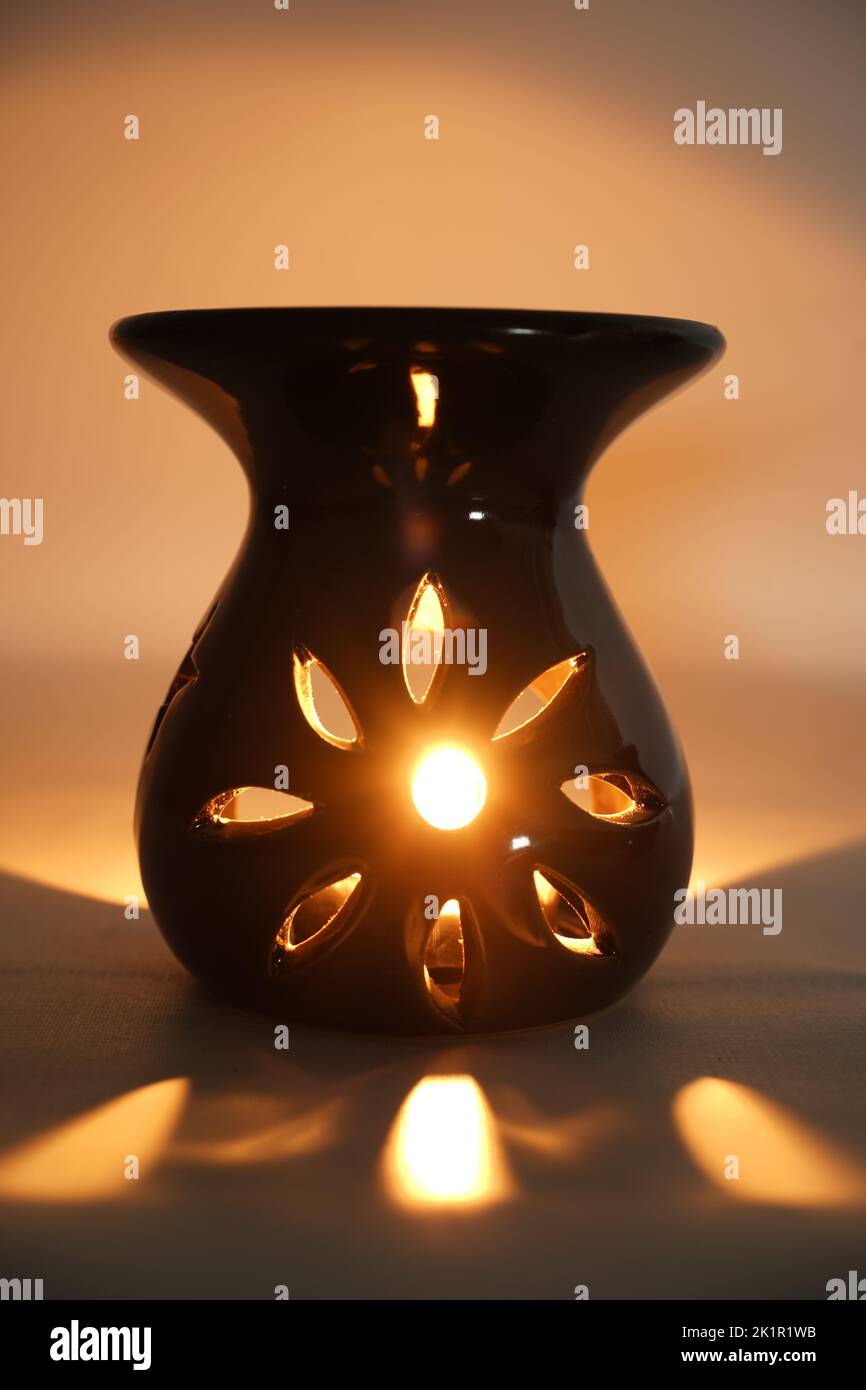 incense burner censer with smoke and white background.Ornamental Arabic ...