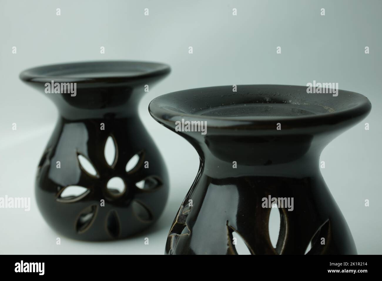 incense burner censer with smoke and white background.Ornamental Arabic ...