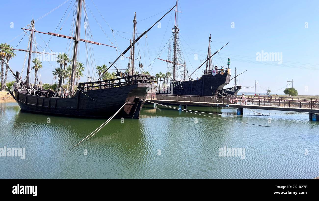 Reproduction of the ships of the discovery of America Stock Photo - Alamy