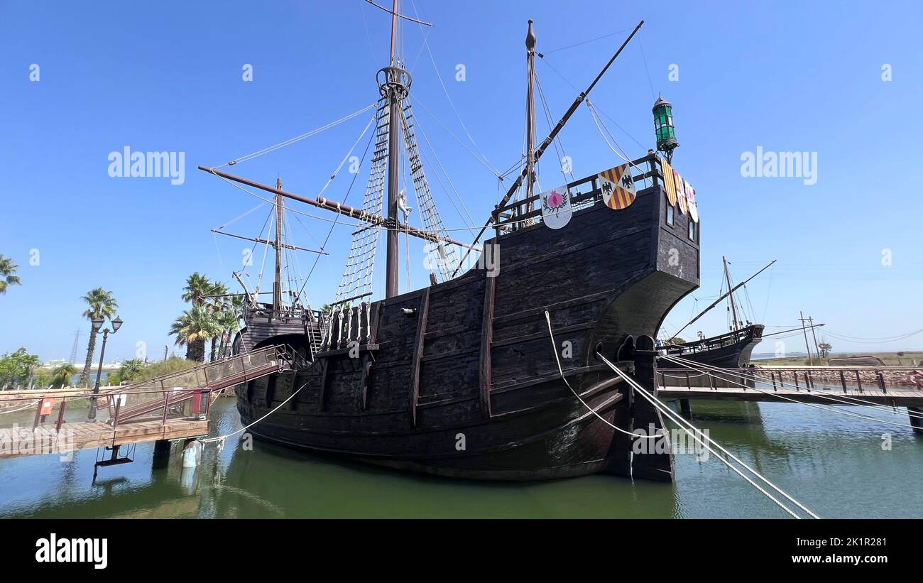 Reproduction of the ships of the discovery of America Stock Photo - Alamy