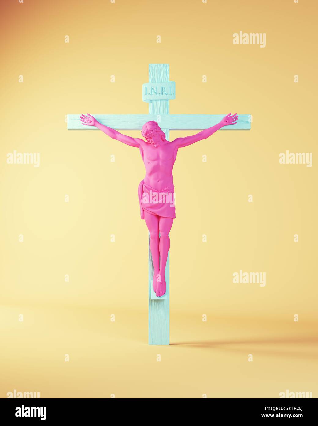 Jesus Crucifixion Pink Blue Statue Religious Art crucifix with Yellow ...