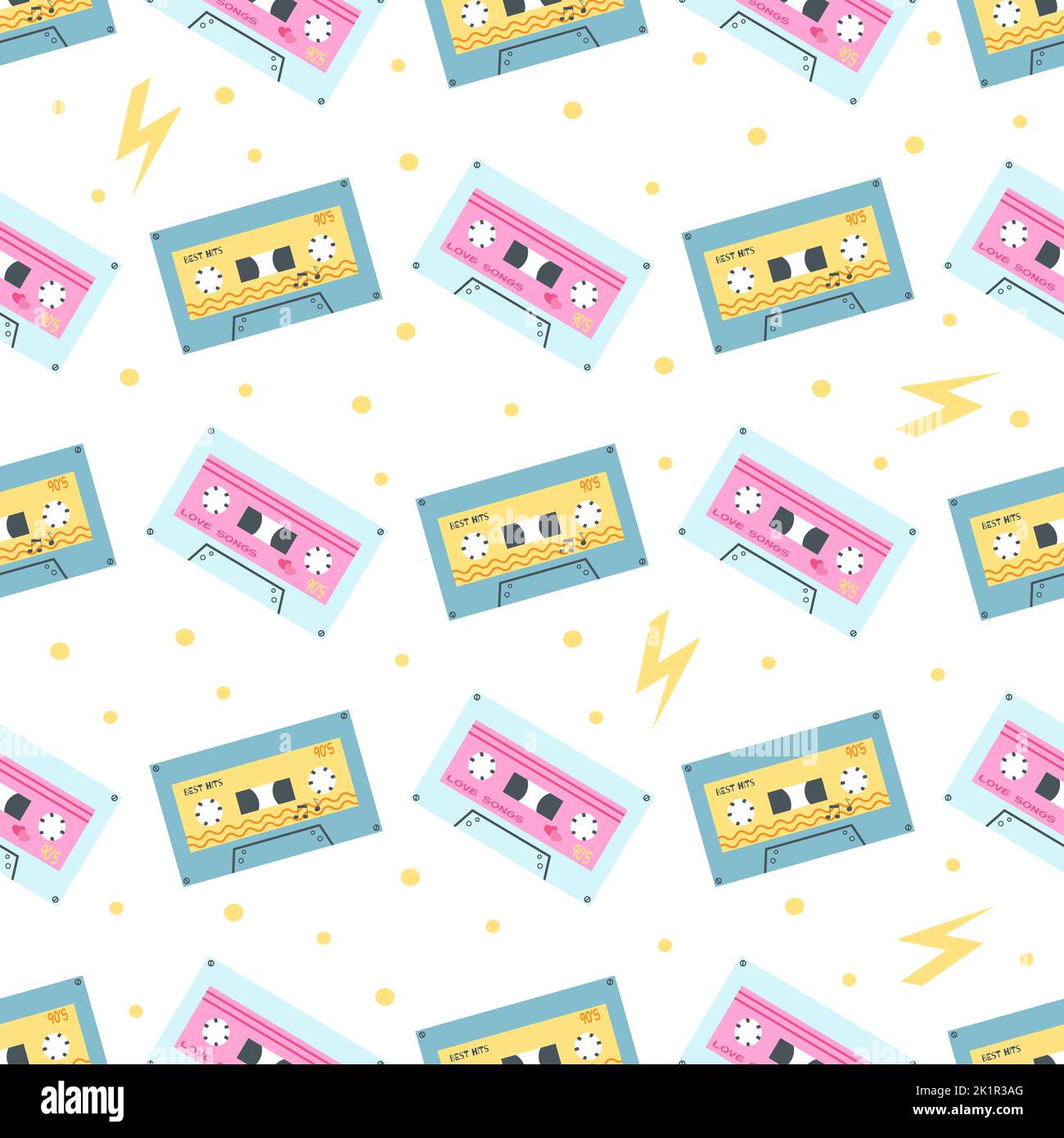 Seamless pattern with cassete tapes in 1990s style. Vector illustration ...