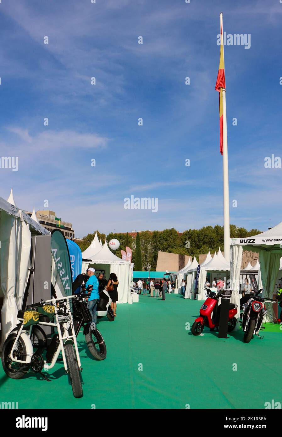 Exhibition stand marquees at the open air Madrid Electric Vehicle Trade ...