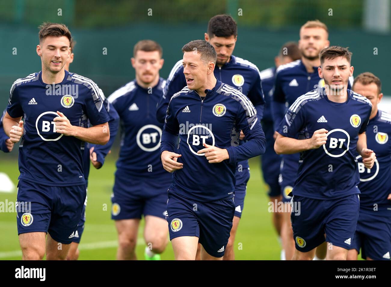 Scotland's Kieran Tierney (left), Callum McGregor and Billy Gilmour ...
