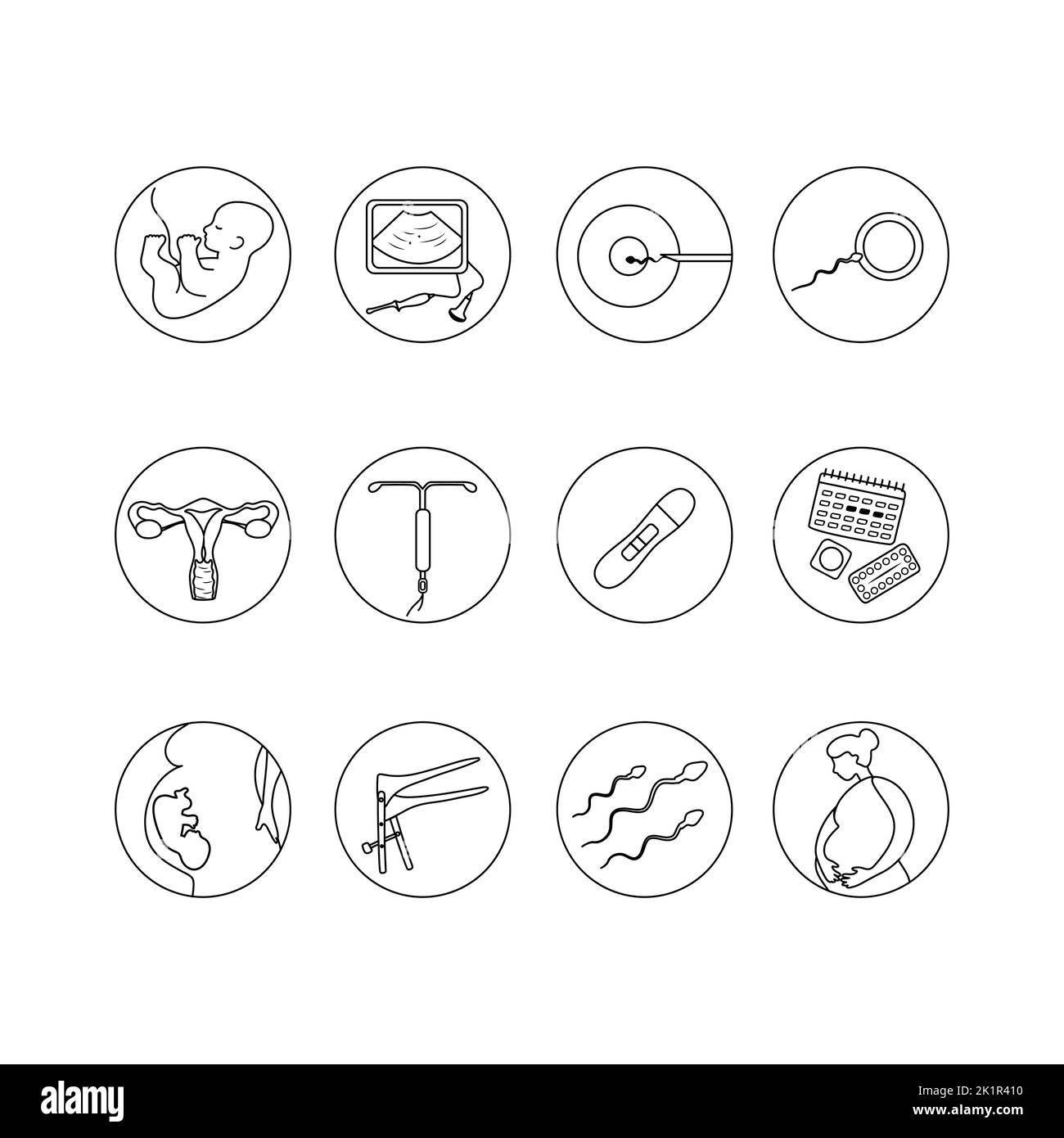 Pregnancy insemination contraception concept. Woman fertility icon set ...