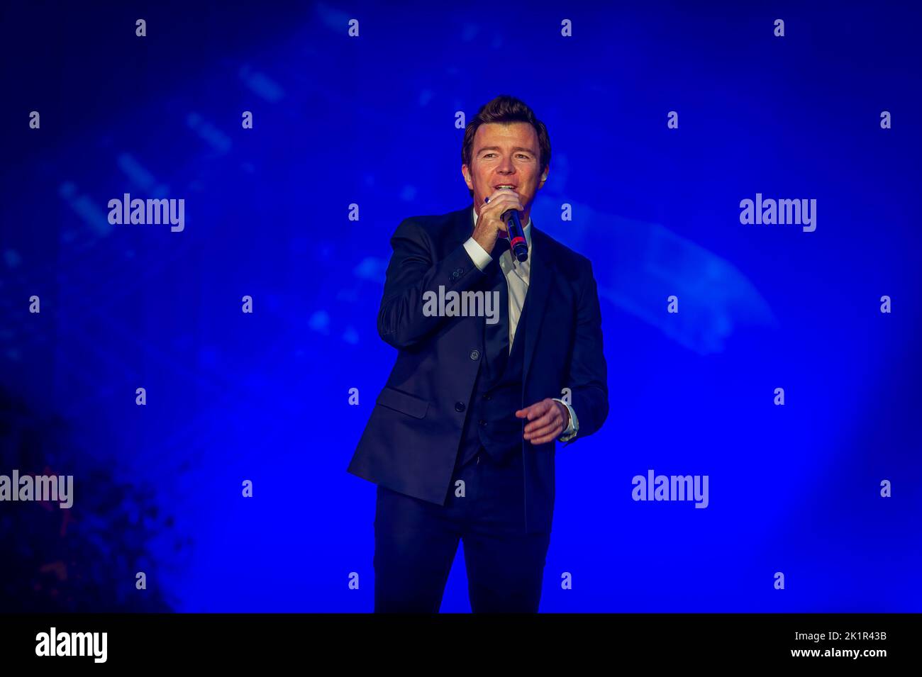 Singer Rick Astley performing live at the Llangollen International ...