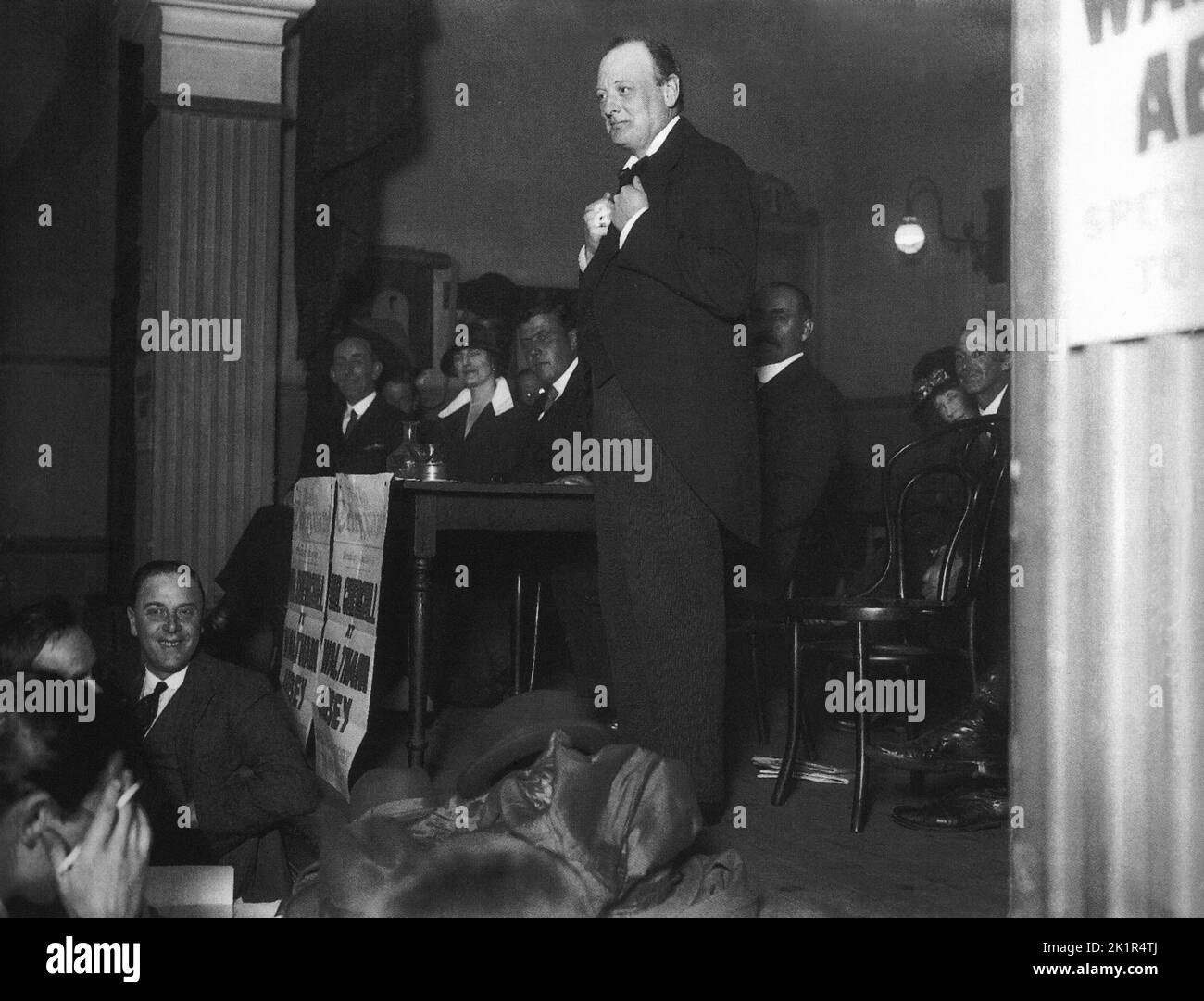 Winston Churchill making a speech at Waltham Abbey, Essex for the 1924 ...