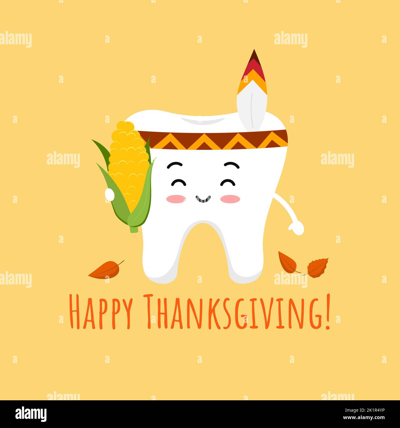 Thanksgiving cute tooth boy in indian feather headband with corn in ...
