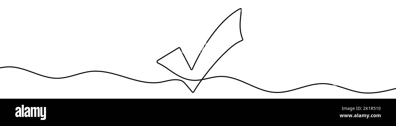 Continuous line drawing of check mark. Tick one line icon. One line ...