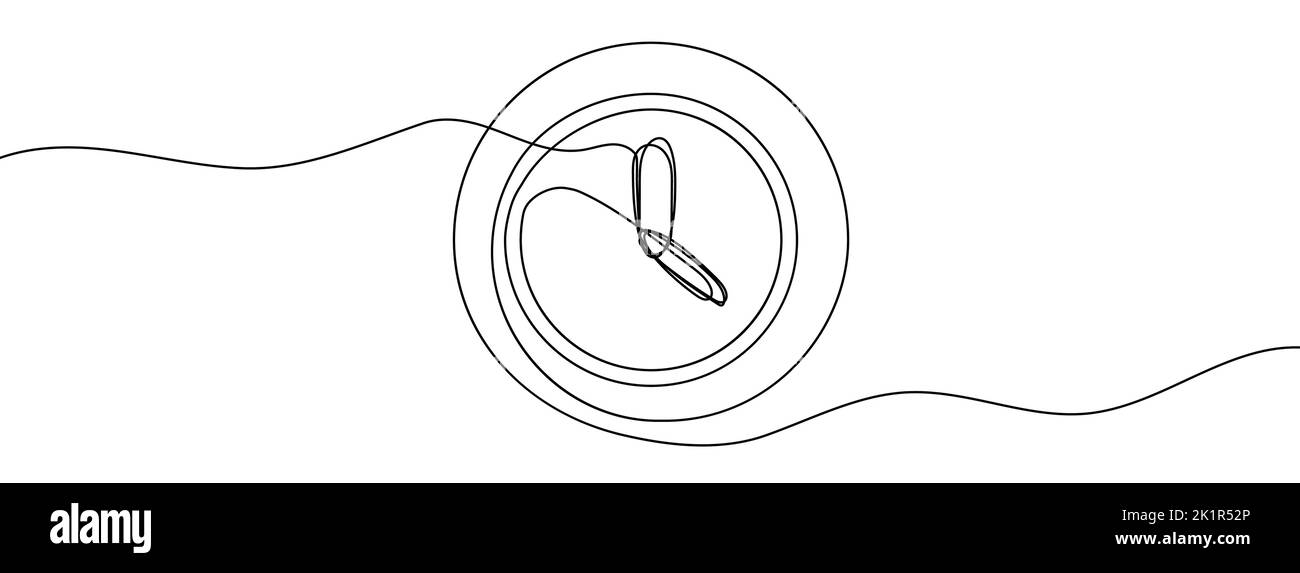 Continuous one line drawing silhouette of clock. Clock linear icon. One ...