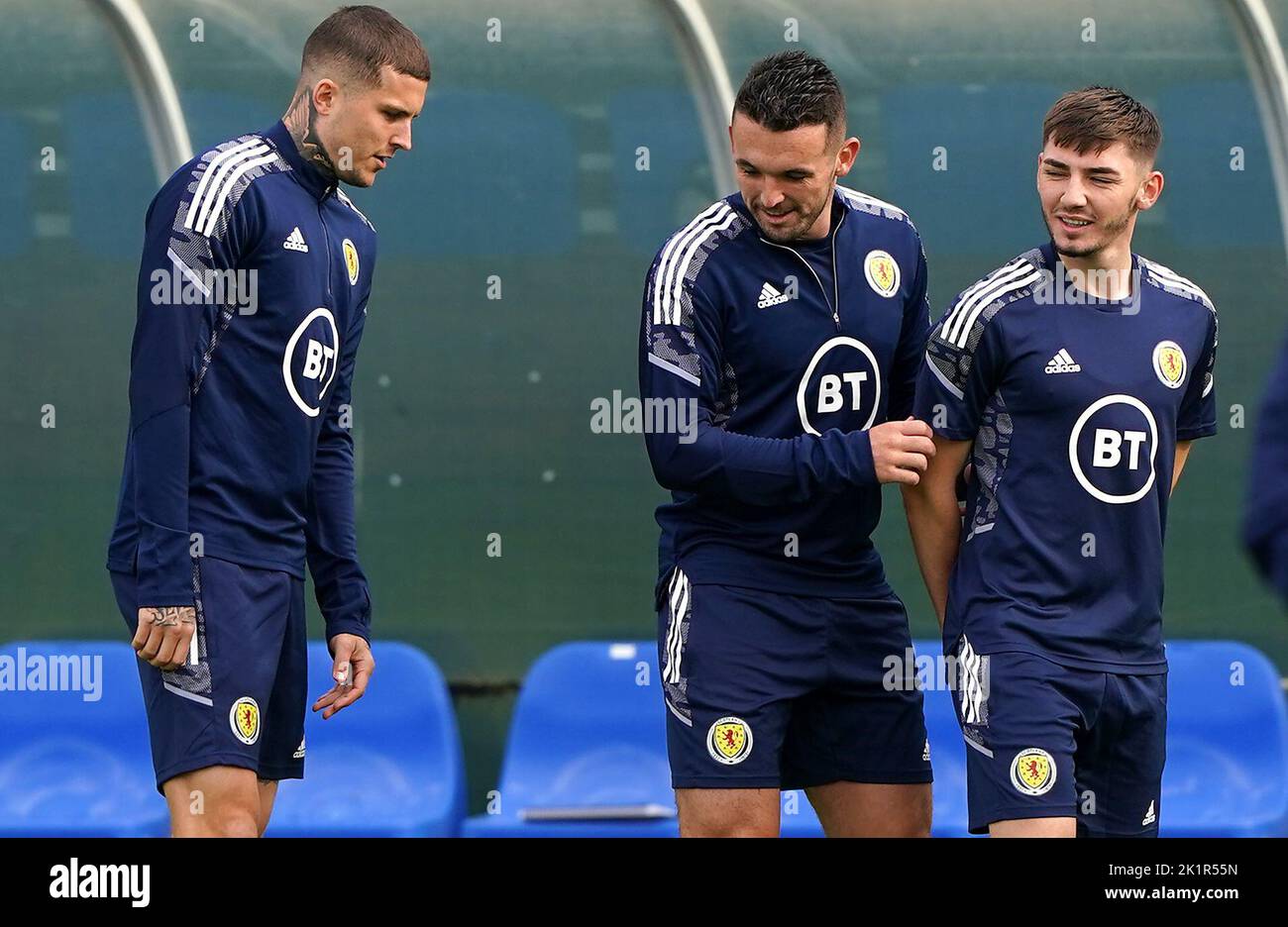 Scotland's Lyndon Dykes (left), John McGinn and Billy Gilmour (right ...