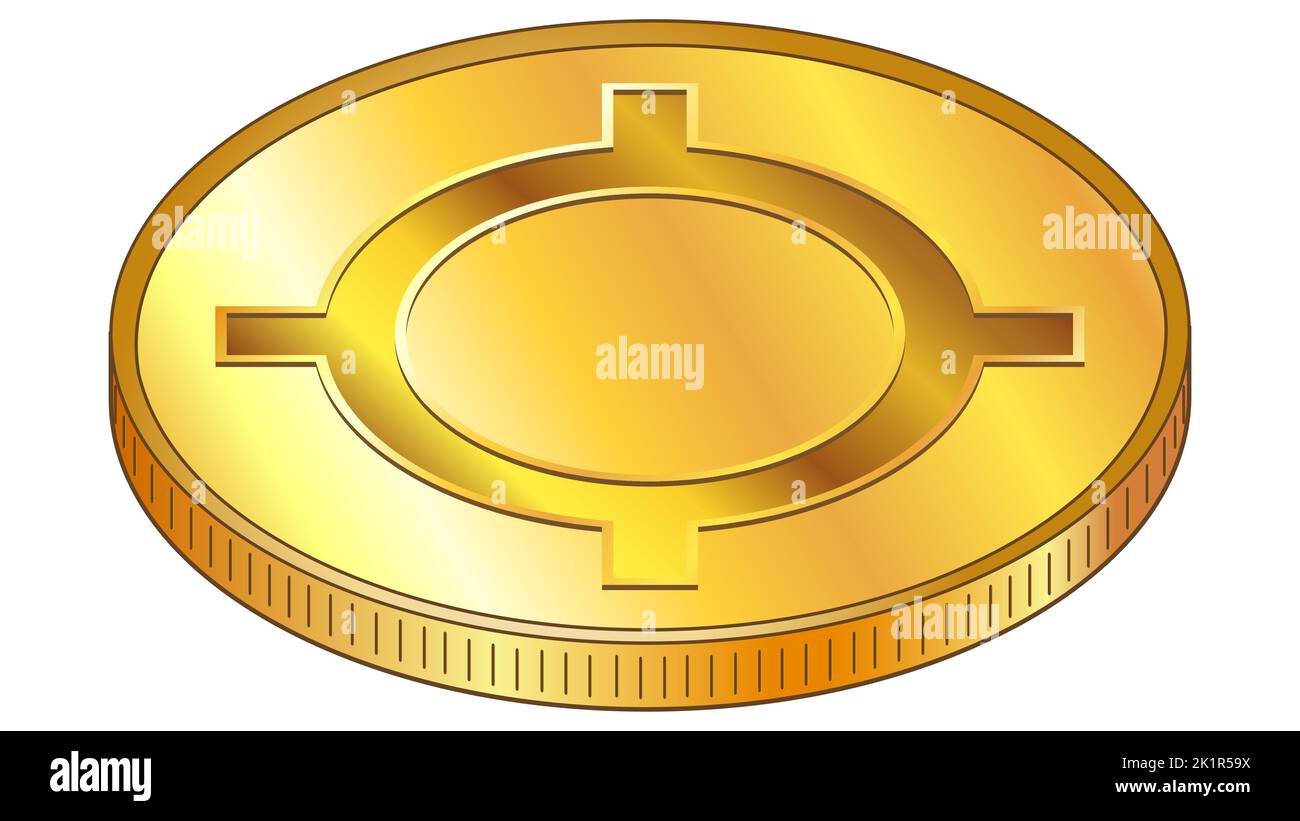 Golden coin with universal currency sign isometric top view isolated on ...