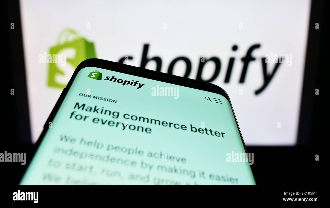 Smartphone with website of Canadian e-commerce company Shopify Inc. on ...