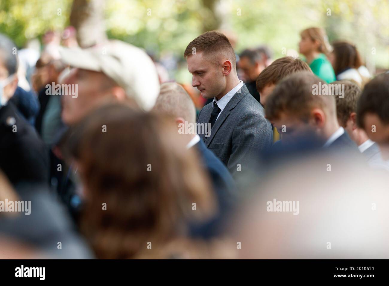 London, UK. 19th Sep, 2022. People react while listening to the radio ...