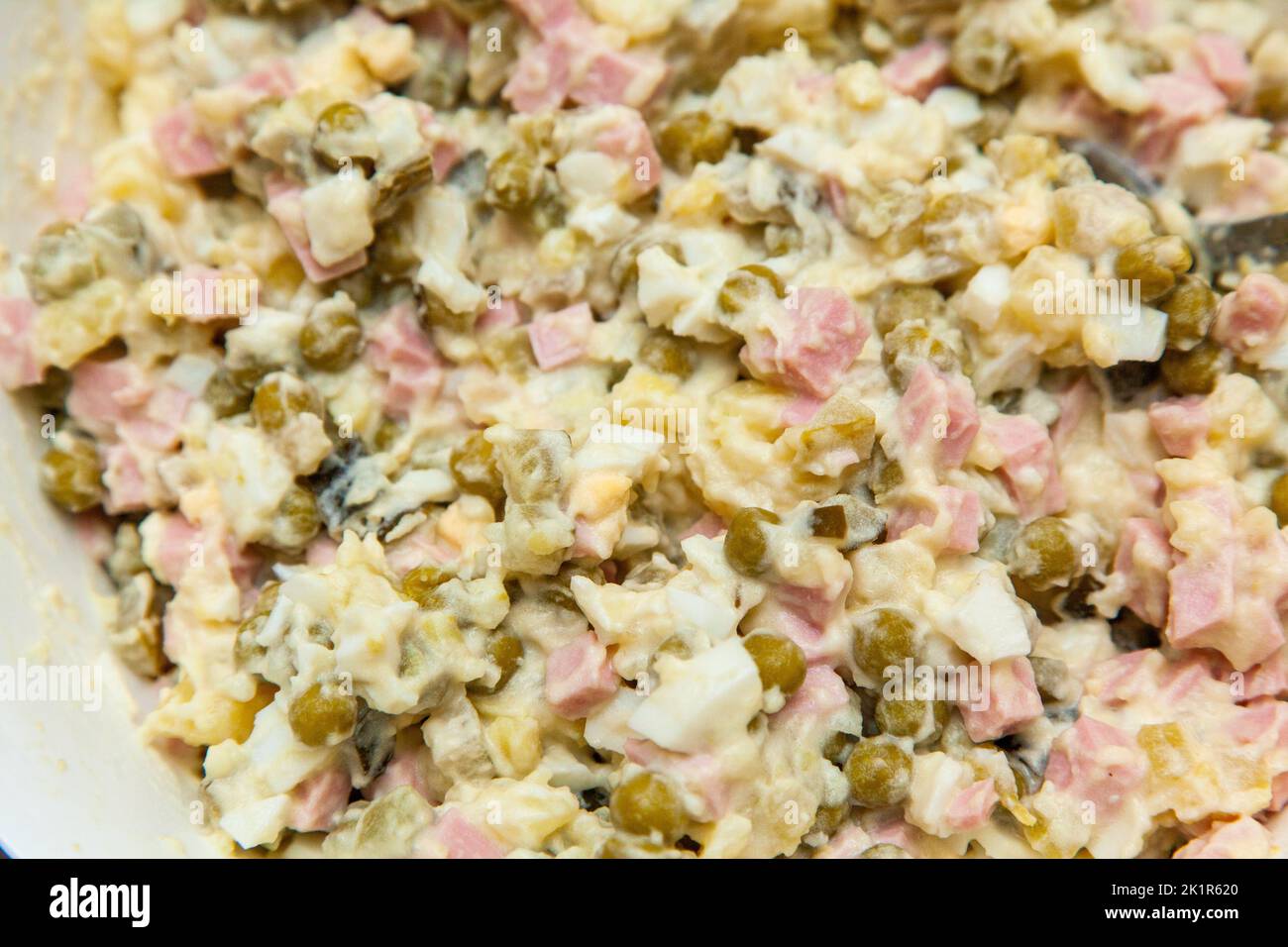 Russian salad Olivier close-up. A traditional Russian dish on the New ...